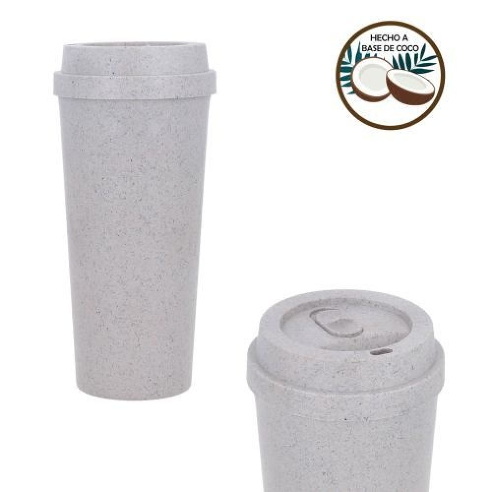Termo de RPET con doble pared y tapa hecha a base de coco enroscable ...